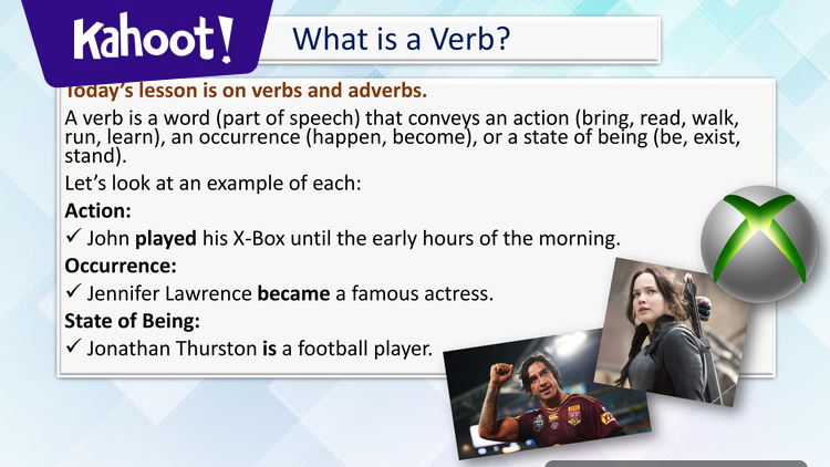 Verbs & Adverbs - Kahoot! Quiz