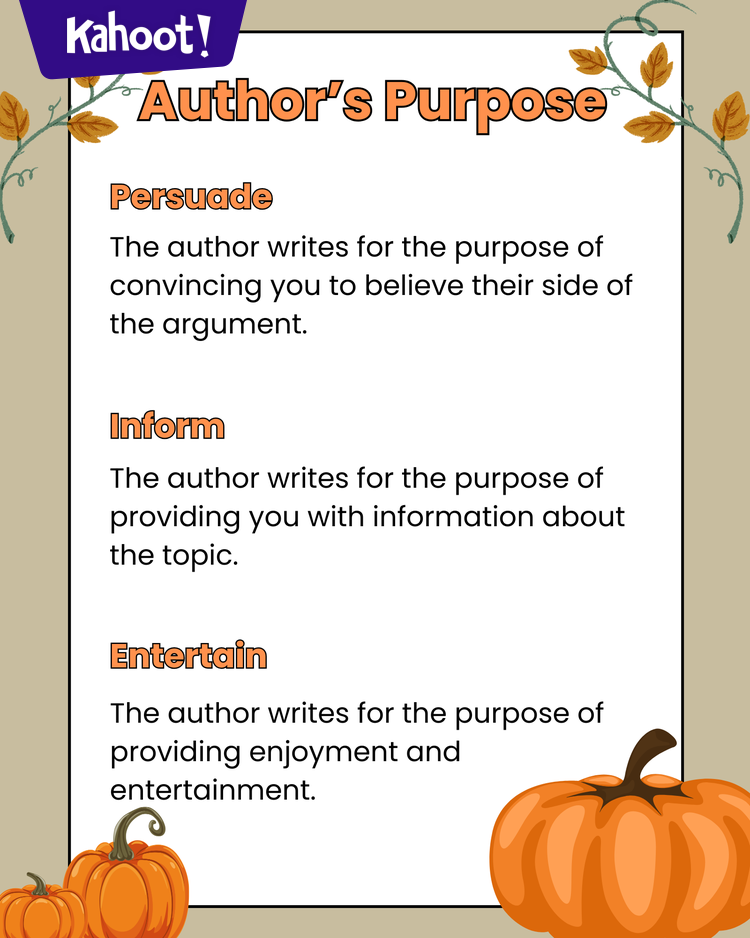 Fall Author's Purpose - Kahoot! Quiz