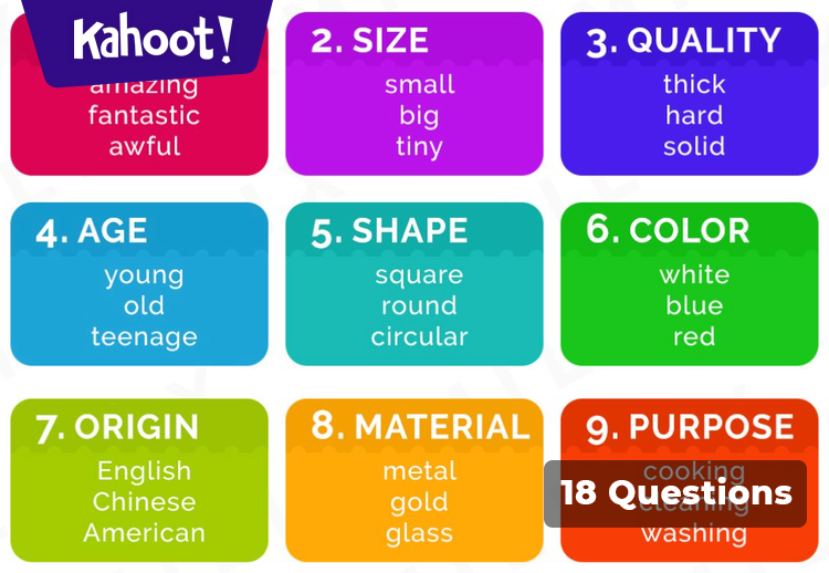 PET Adjective Order - Kahoot! Quiz