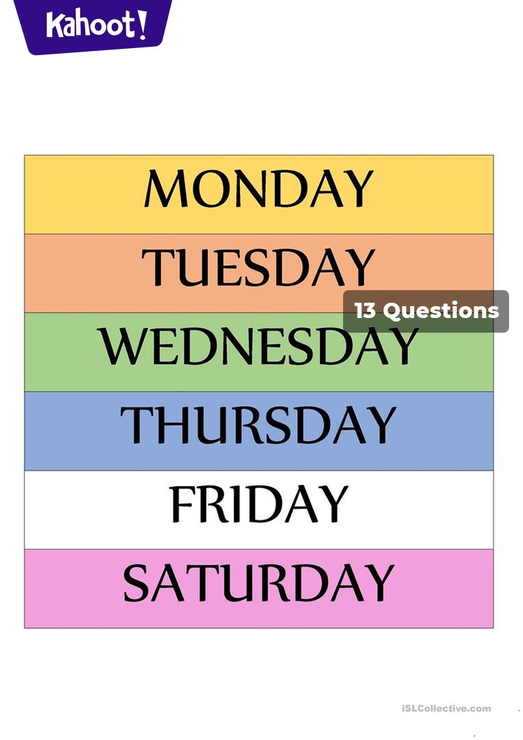 numbers 1-10 and days of the week - Kahoot! Quiz