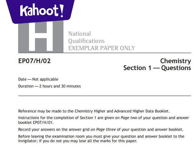 Duplicate of SQA Higher Chemistry Exemplar - Kahoot! Quiz