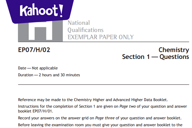Duplicate of SQA Higher Chemistry Exemplar - Kahoot! Quiz