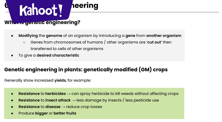 Genetic engineering GCSE Biology - Kahoot! Quiz