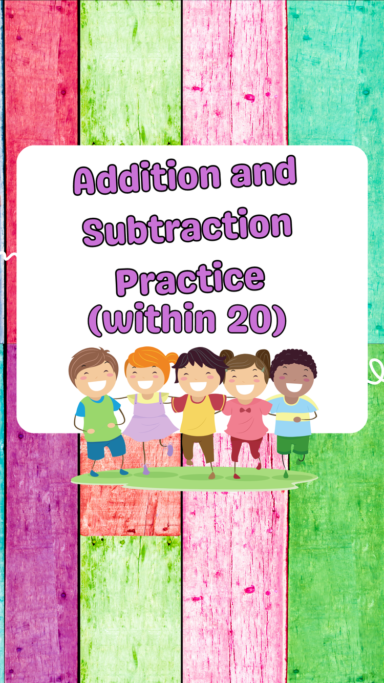 Addition and Subtraction Math Problem Practice up to 20. (4-Pack ...