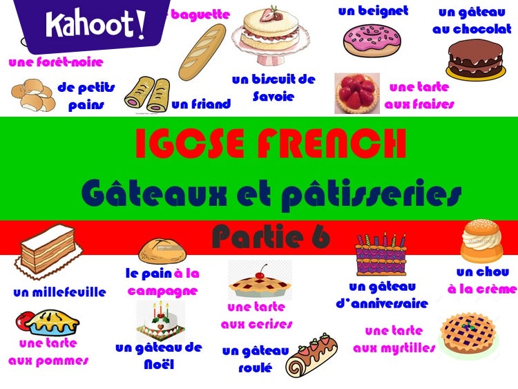 IGCSE French - Cakes and pastries - Niveau 2 - Kahoot! Quiz