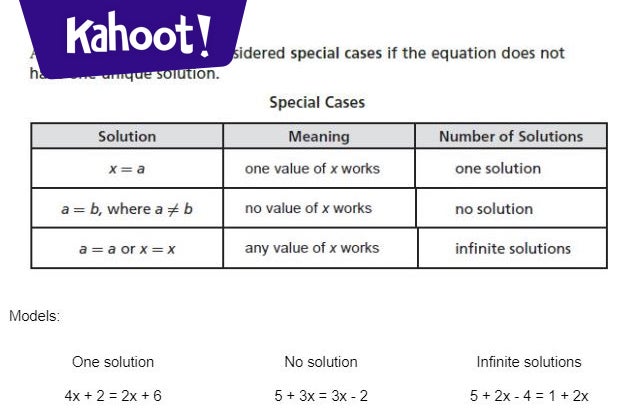 Special Case Equations (Game Mode) - Kahoot! Quiz