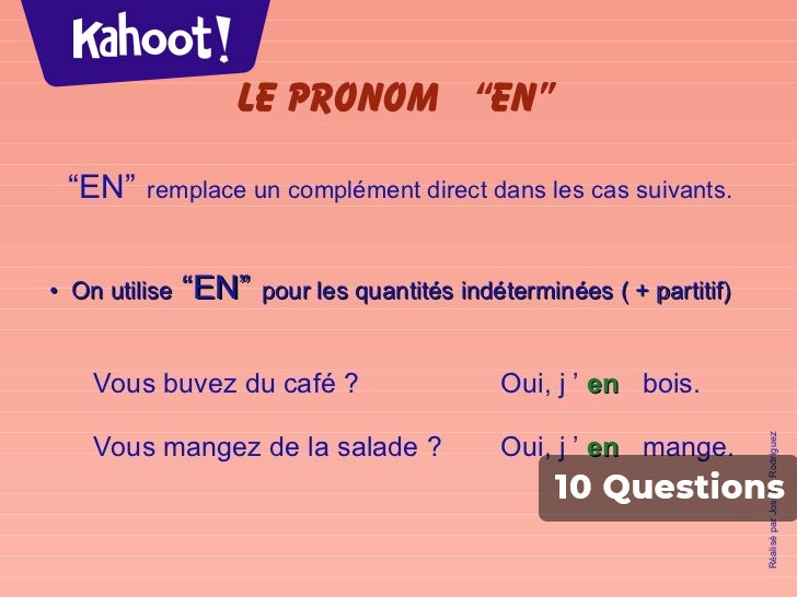 Le Pronom En - Kahoot! Quiz