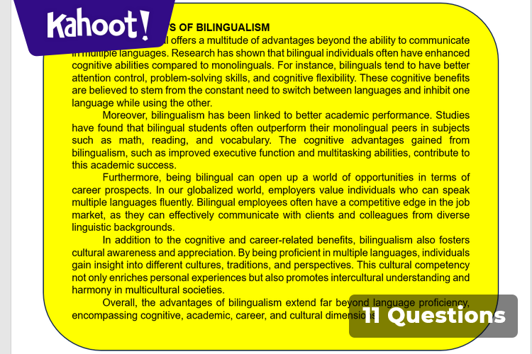 492 READING COMPREHENSION / C1 LEVEL SET 2 - Kahoot! Quiz