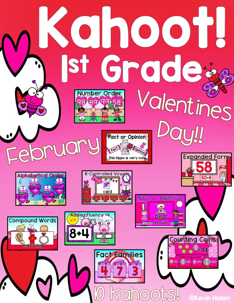 1st Grade February Valentines Day Kahoots!! Math and Language Arts ...