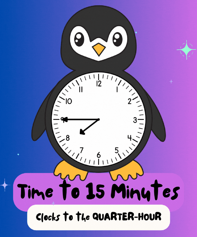 Clocks to the QUARTER-HOUR. Telling Time to 15 Minutes. Bonus ANIMALS ...