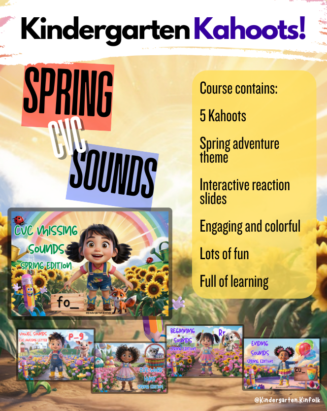 Kindergarten Spring Sounds in CVC Words (Kindergarten Reading Kahoot ...