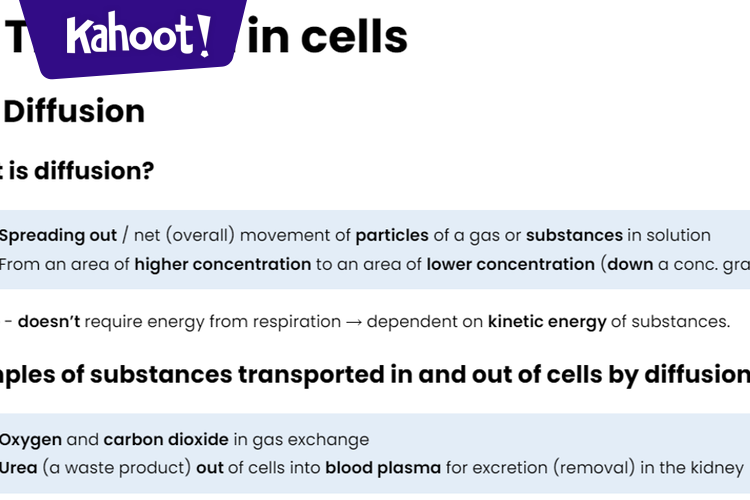 Diffusion - AQA GCSE Biology - Kahoot! Quiz