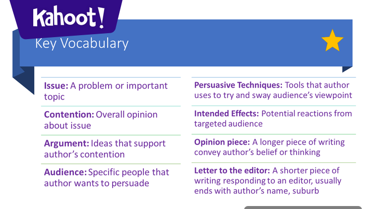Introduction to Argument Analysing - Key vocabulary - Kahoot! Quiz