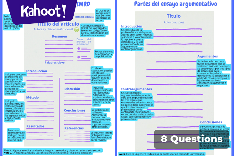 Diferencias entre al artículo IMRD y el ensayo argumentativo - Kahoot! Quiz