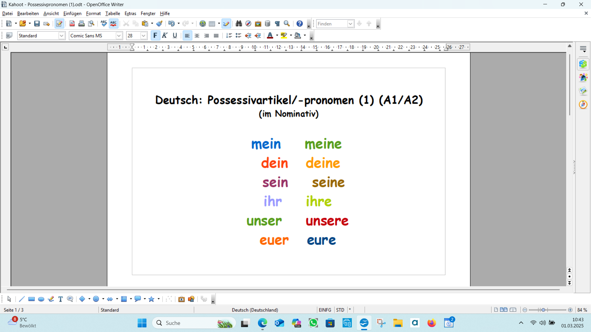 Deutsch (DaF/DaZ): Possessivartikel/-pronomen (1) (A1/A2) - Kahoot! Quiz