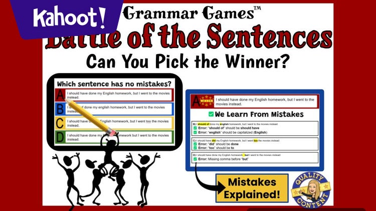ELA Grammar Game - Battle of the Sentences Editing Practice - Kahoot! Quiz