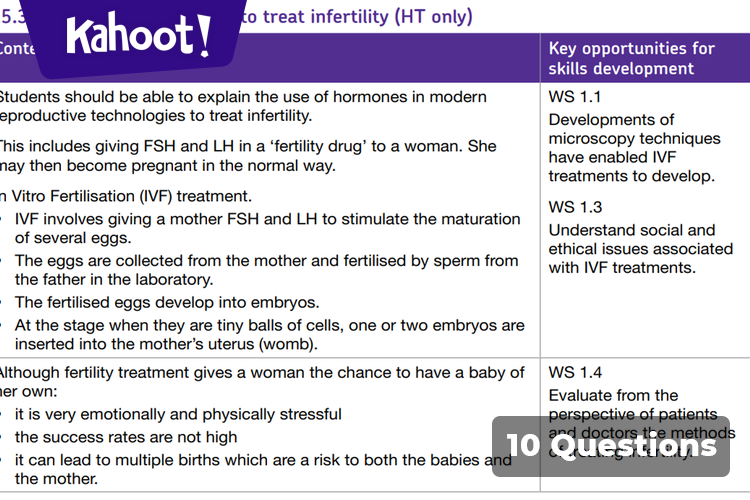 The use of hormones to treat infertility - AQA GCSE Biology - Kahoot! Quiz