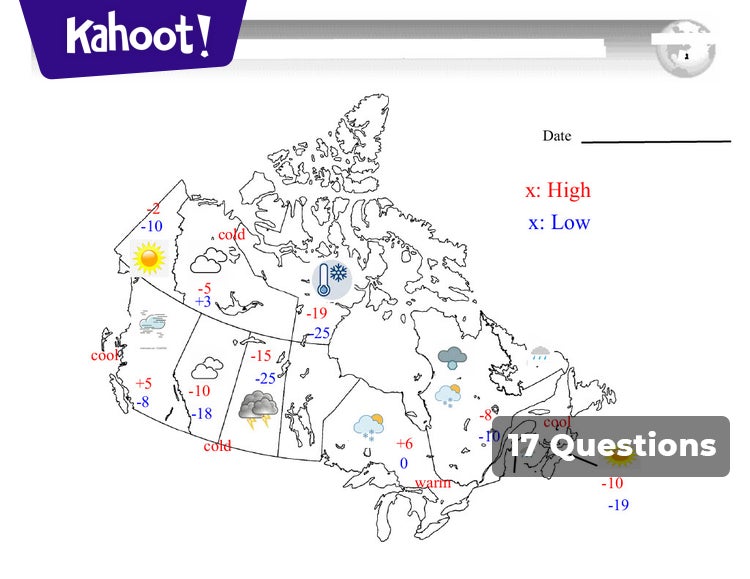 Canada map weather - Kahoot! Quiz