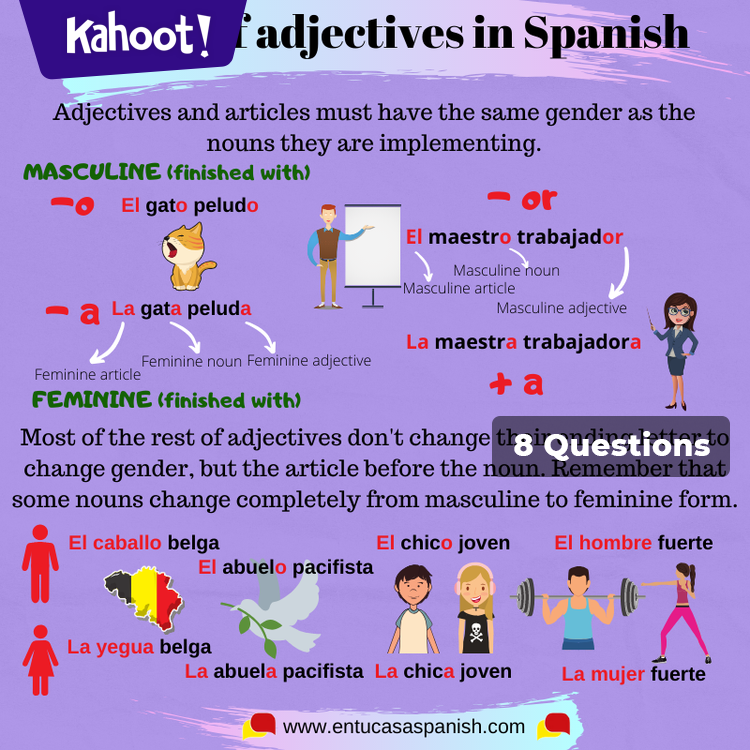 S1 (& S2 review) Adjective and Noun Agreement in Spanish - Kahoot! Quiz