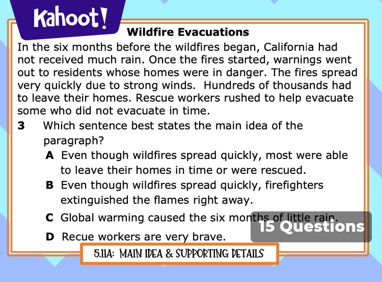 Main Idea and Supporting Detail - Kahoot! Quiz