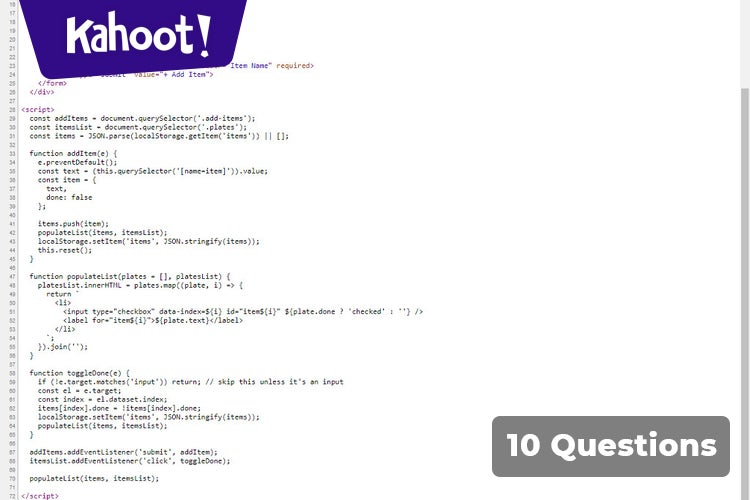HDVIII-01 Programación JavaScript - Kahoot! Quiz