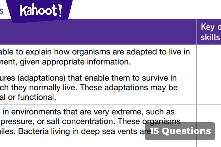 Adaptations - GCSE Biology topic 7 - Kahoot! Quiz