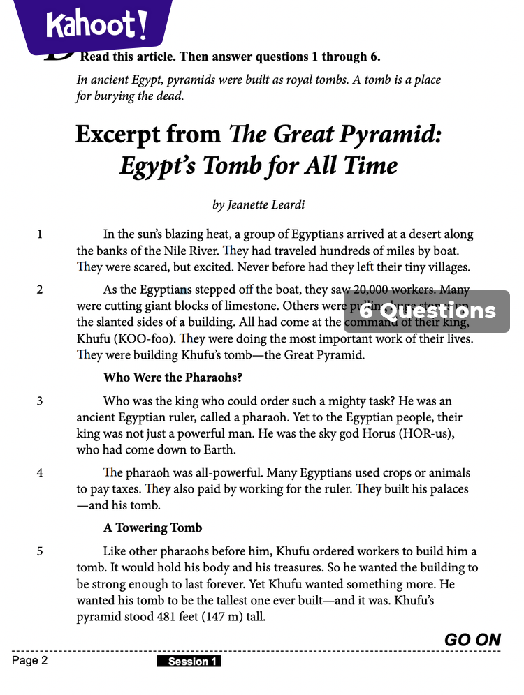 Excerpt from The Great Pyramid: Egypt’s Tomb for All Time - Kahoot! Quiz