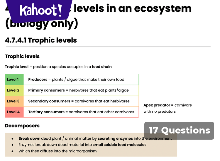 7.4 Trophic levels in an ecosystem | AQA GCSE Biology - Kahoot! Quiz
