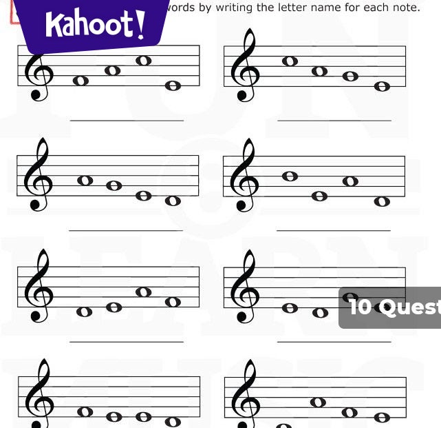 TREBLE CLEF PITCHES- WORD DECODE - Kahoot! Quiz