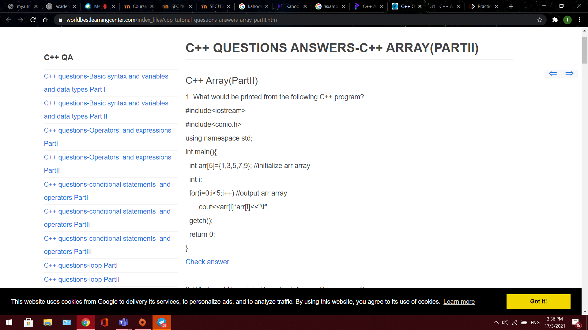 C++ Arrays - Kahoot! Quiz