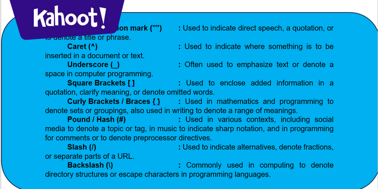 442 USING OF THE PUNCTUATION MARKS ADVANCED LEVEL - Kahoot! Quiz