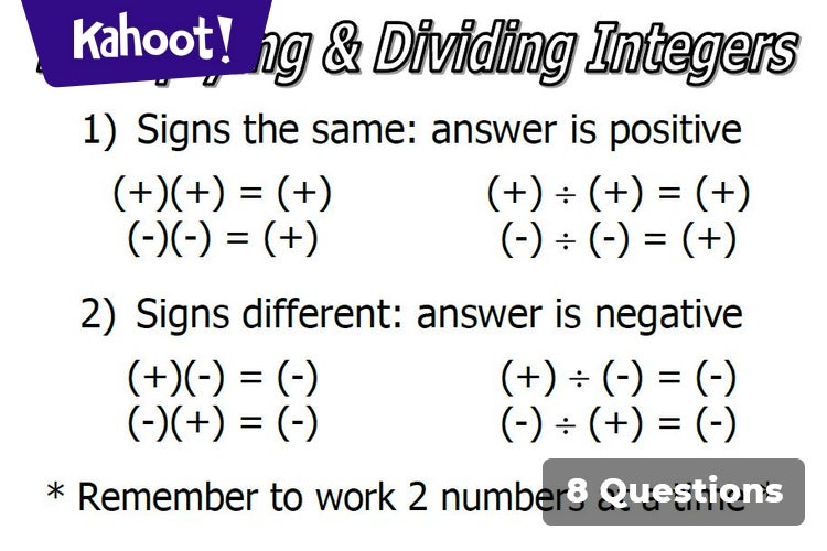 Multiplying and Dividing Integers - Kahoot! Quiz